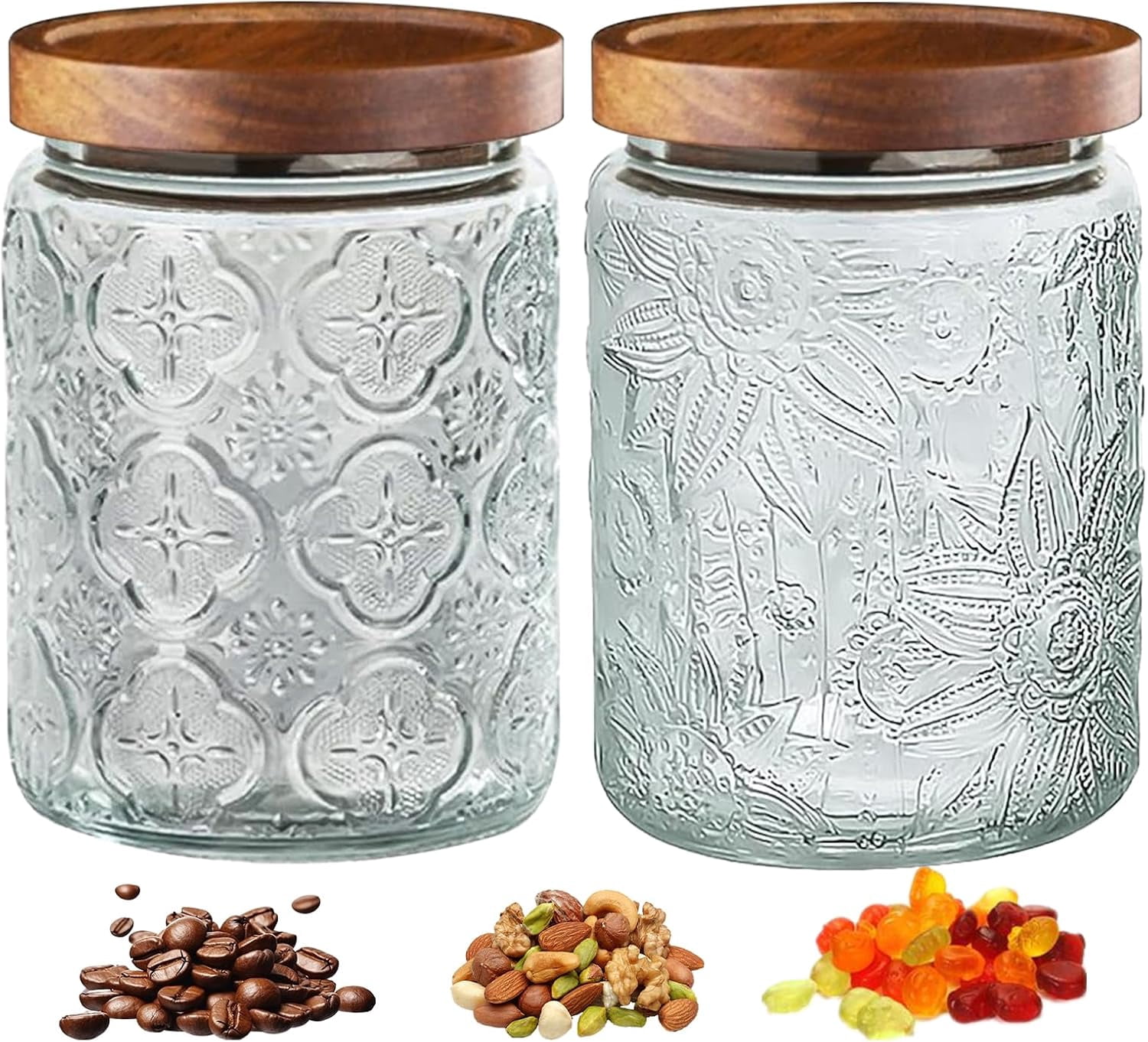 2-Pack 24 OZ Vintage Glass Jar with Lid, Airtight Food Storage ...