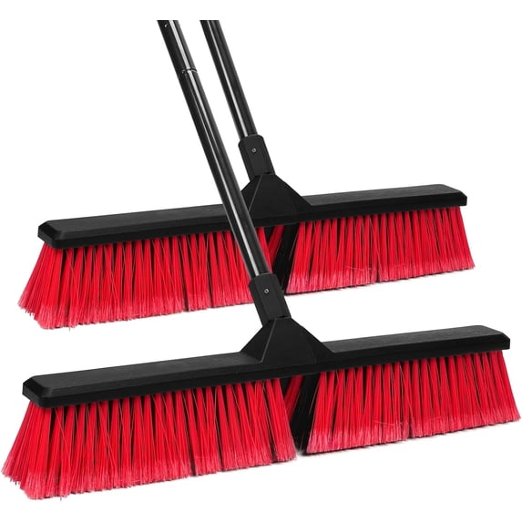 2 Pack 24" Push Broom with 63" Long Handle, Heavy Duty Stiff Bristles ...