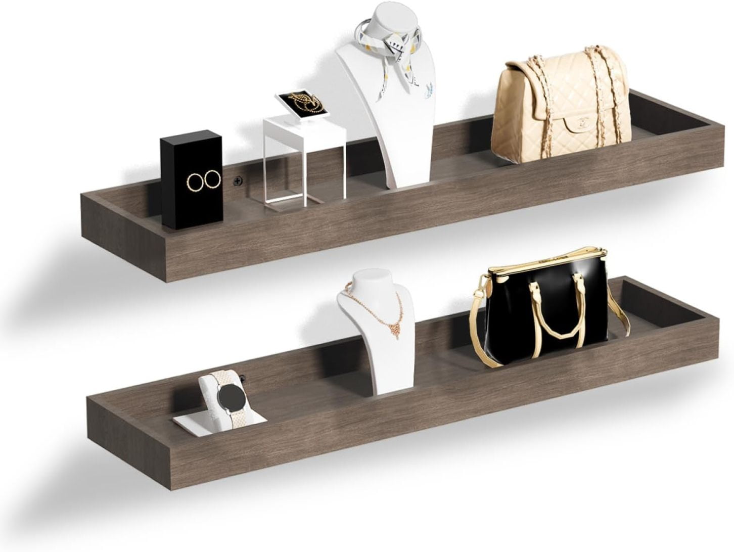 2 Pack 24 in Smoke Gray Floating Shelves for Wall, Wooden Wall Shelves ...