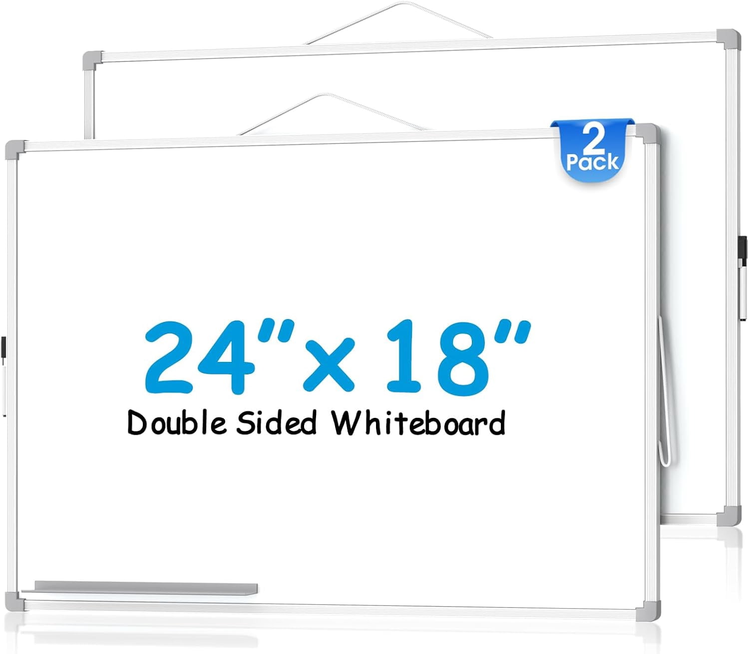 2 Pack 24"x18" Dry Erase Boards for Wall, Double Sided White Board with ...