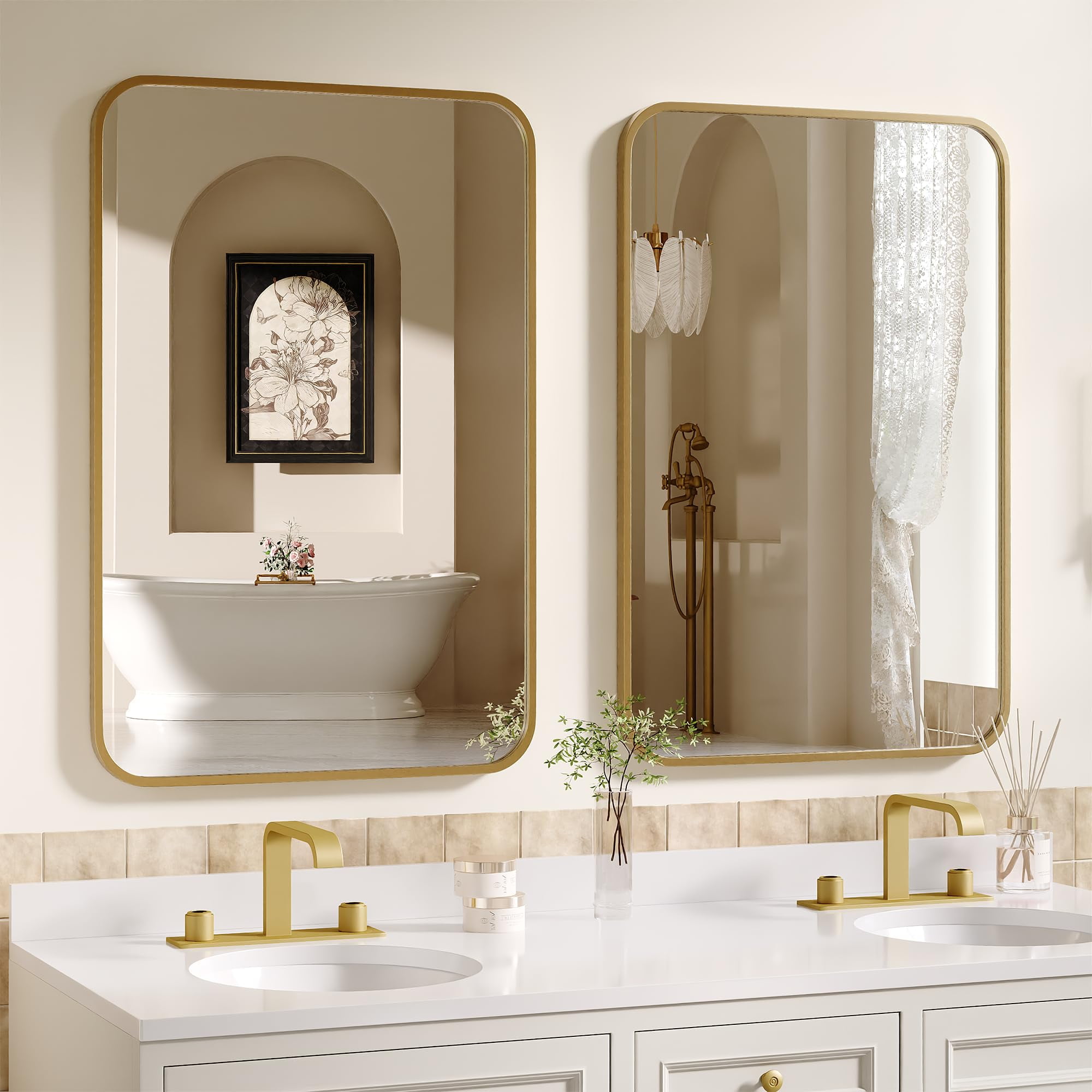 2-Pack 24"x36" Gold Bathroom Mirrors for Over Sink, Rectangular Vanity ...