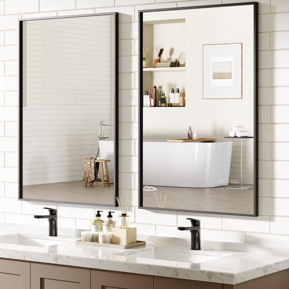 2-Pack 24"x36" Matte Black Bathroom Mirrors for Over Sink, Rectangular ...