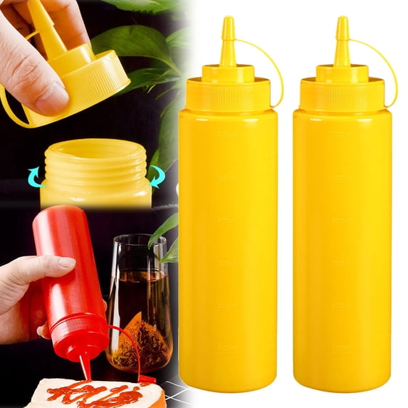 2 Pack 24oz Condiment Squeeze Bottles with Caps, Leak-Proof Plastic ...