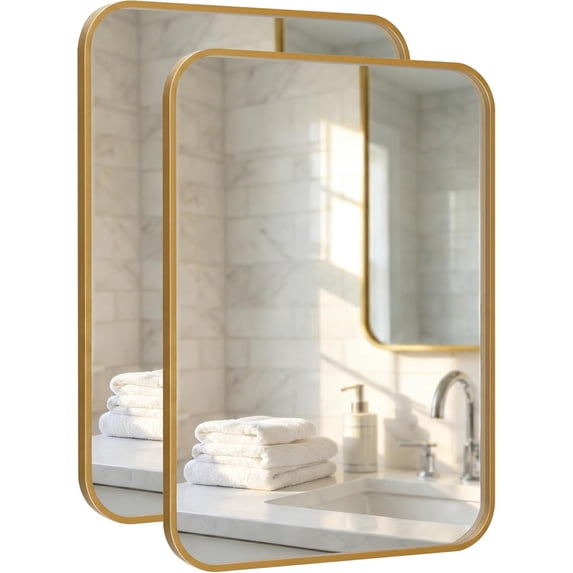 2-Pack 24x36 Inch Matte Gold Bathroom Vanity Mirrors | Flush Mount Deep ...