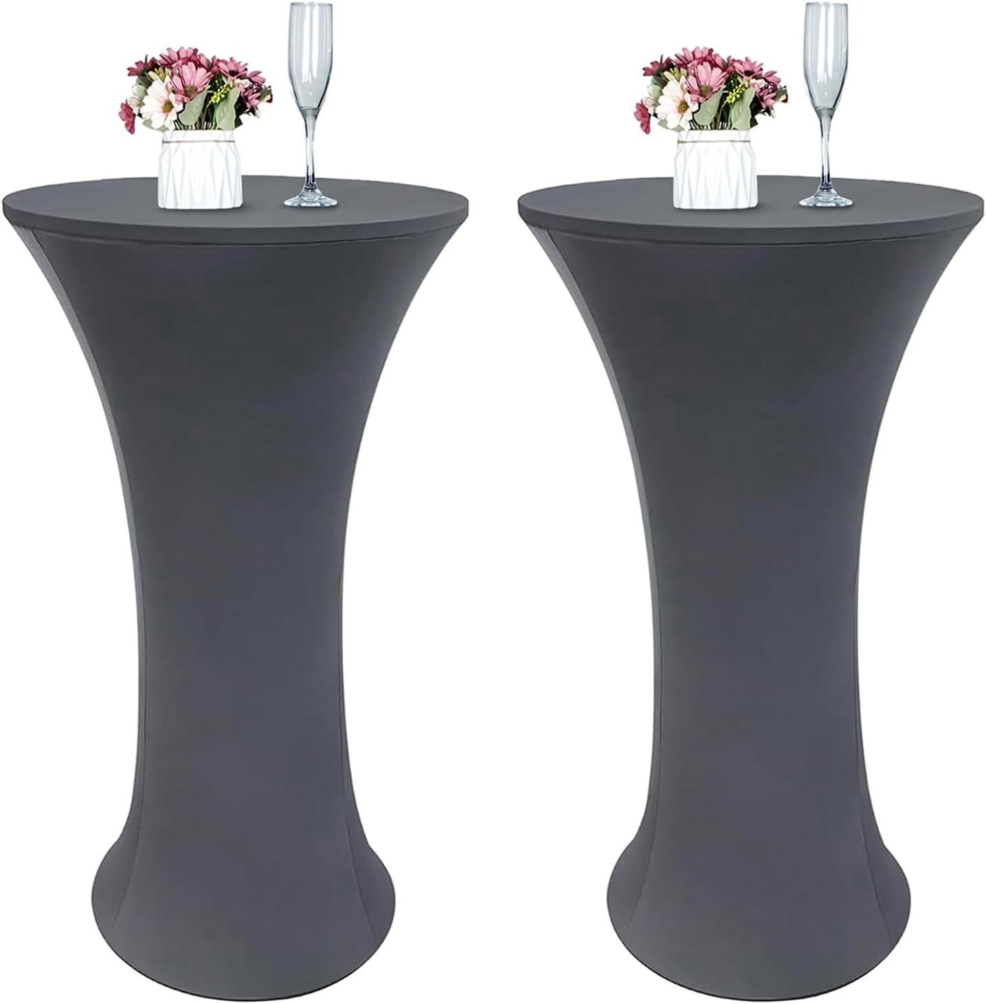 2 Pack 24x43 Inch Grey Spandex Cocktail Table Cloth Fitted Round Bar ...