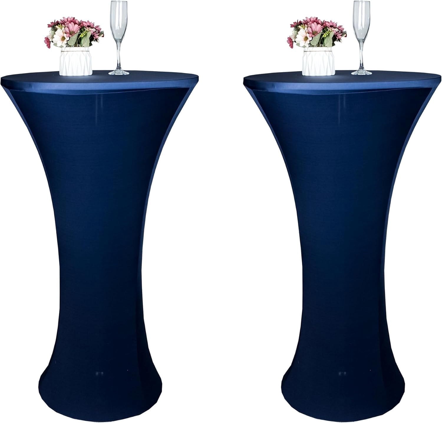 2 Pack 24x43 Inch Navy Blue Spandex Cocktail Table Cloth Fitted Round ...