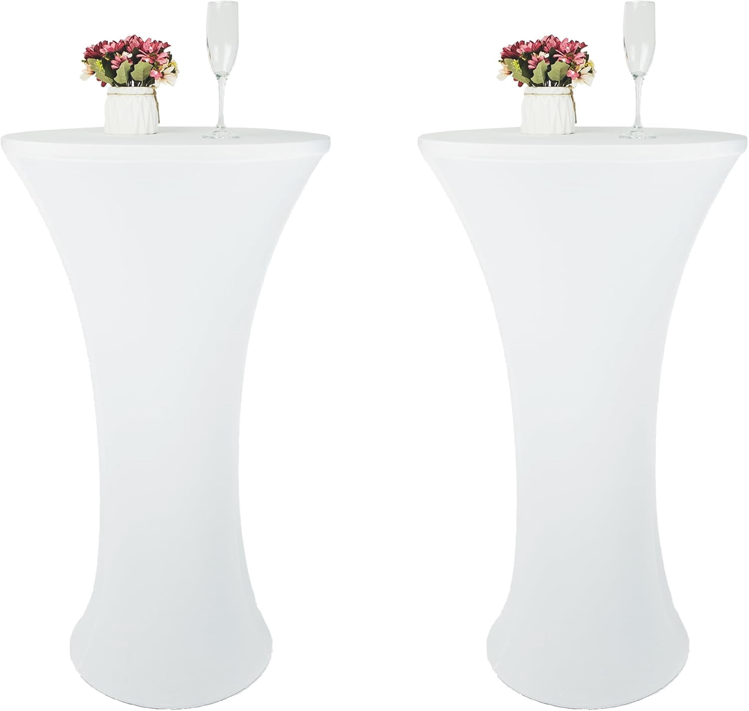 2 Pack 24x43 Inch White Spandex Cocktail Table Cloth Fitted Round Bar ...