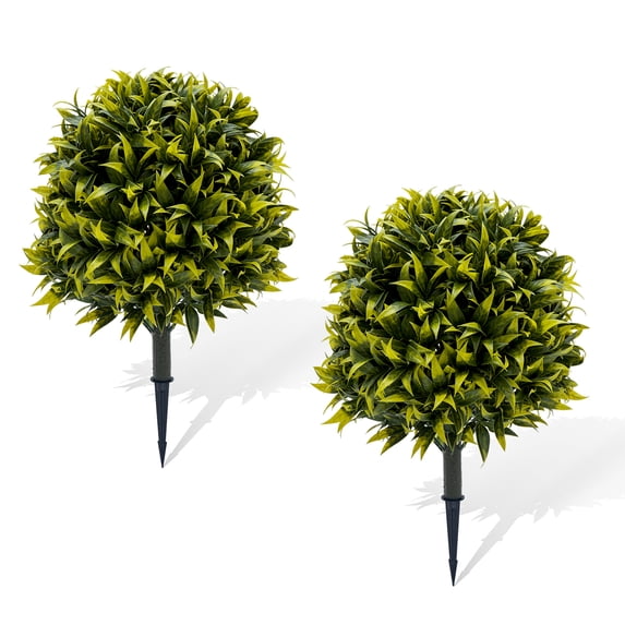 2 Pack 25.59'' Artificial Boxwood Topiary Trees, UV Resistant Fake ...
