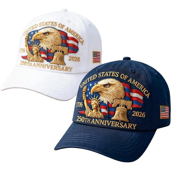 2 Pack 250th Anniversary USA Hat Eagle Embroidery Patriotic Baseball ...