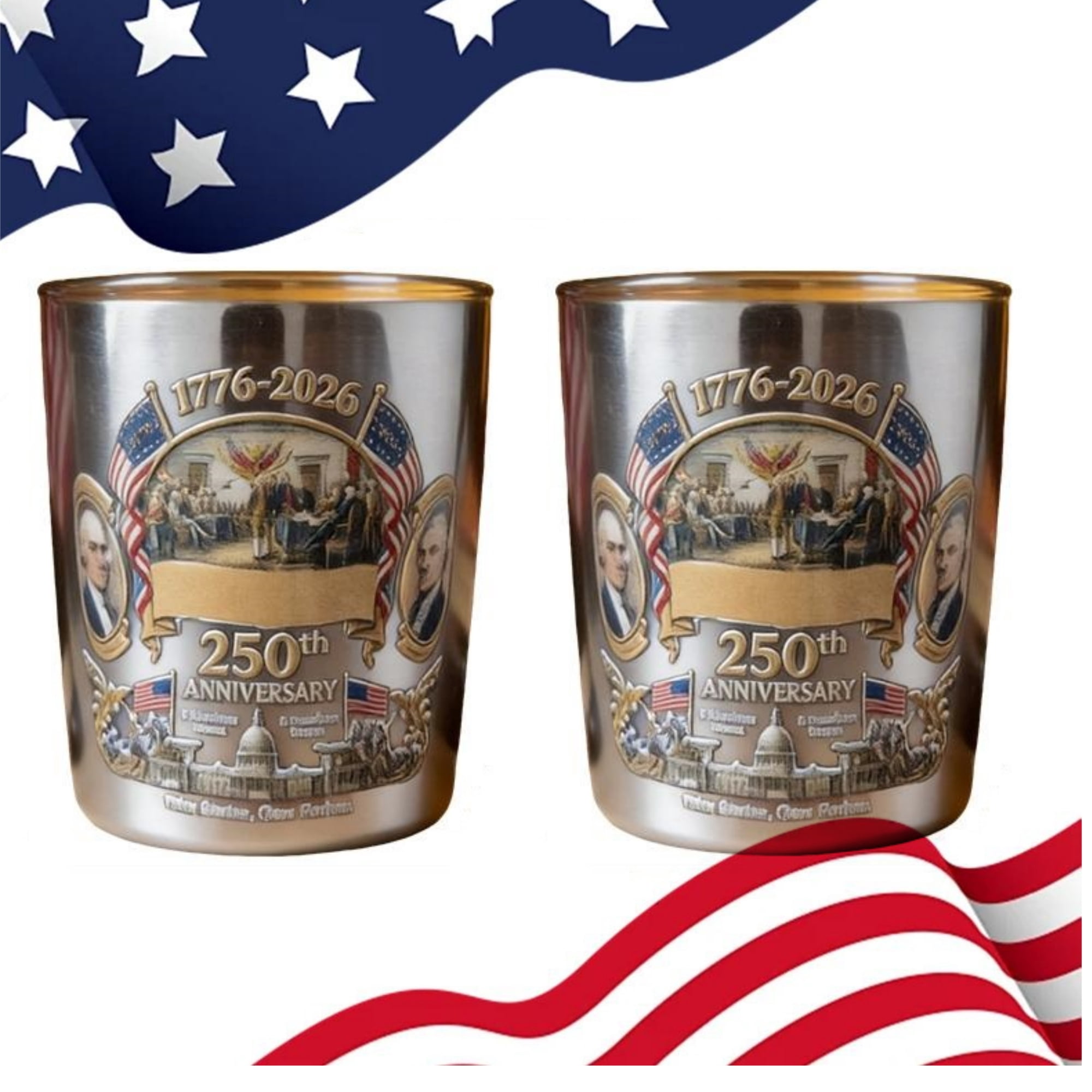 2 Pack 250th Anniversary Whiskey Glasses, 1776-2026 Patriotic Old ...