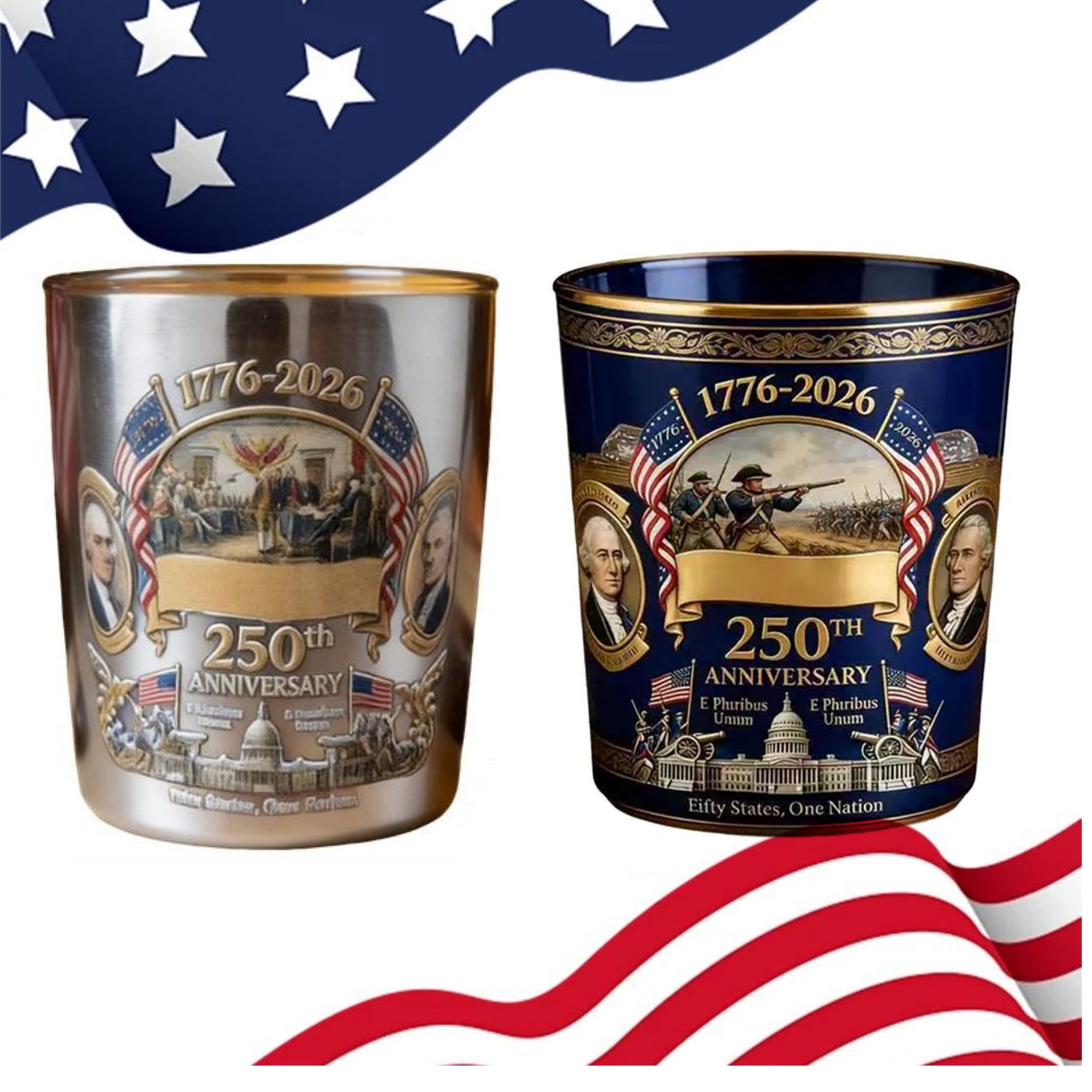 2 Pack 250th Anniversary Whiskey Glasses, 1776-2026 Patriotic Old ...