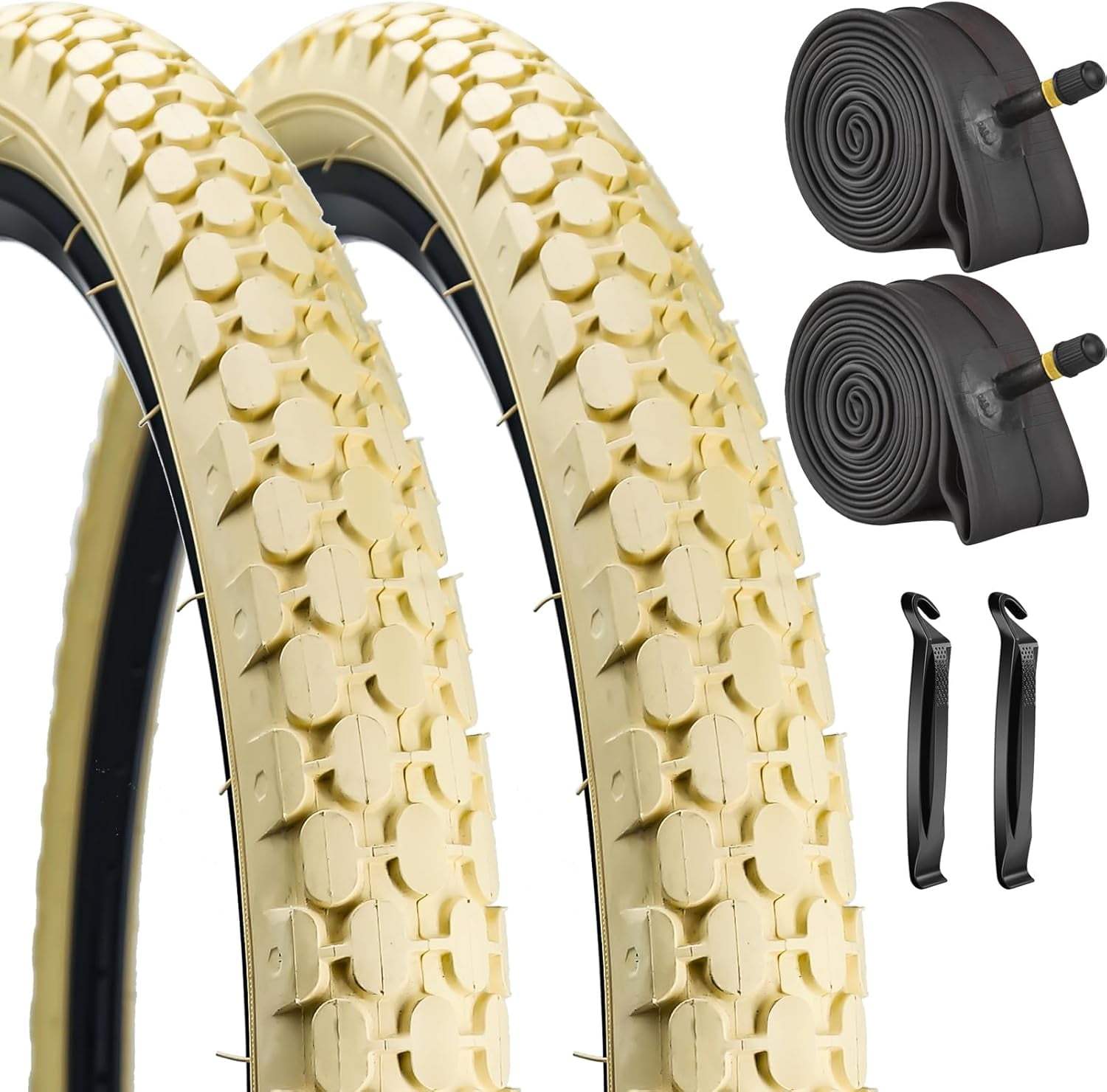 2 Pack 26" Bike Tire 26 x 2.125 Inch Folding Replacement Bicycle Tire Cream or with 32MM ...