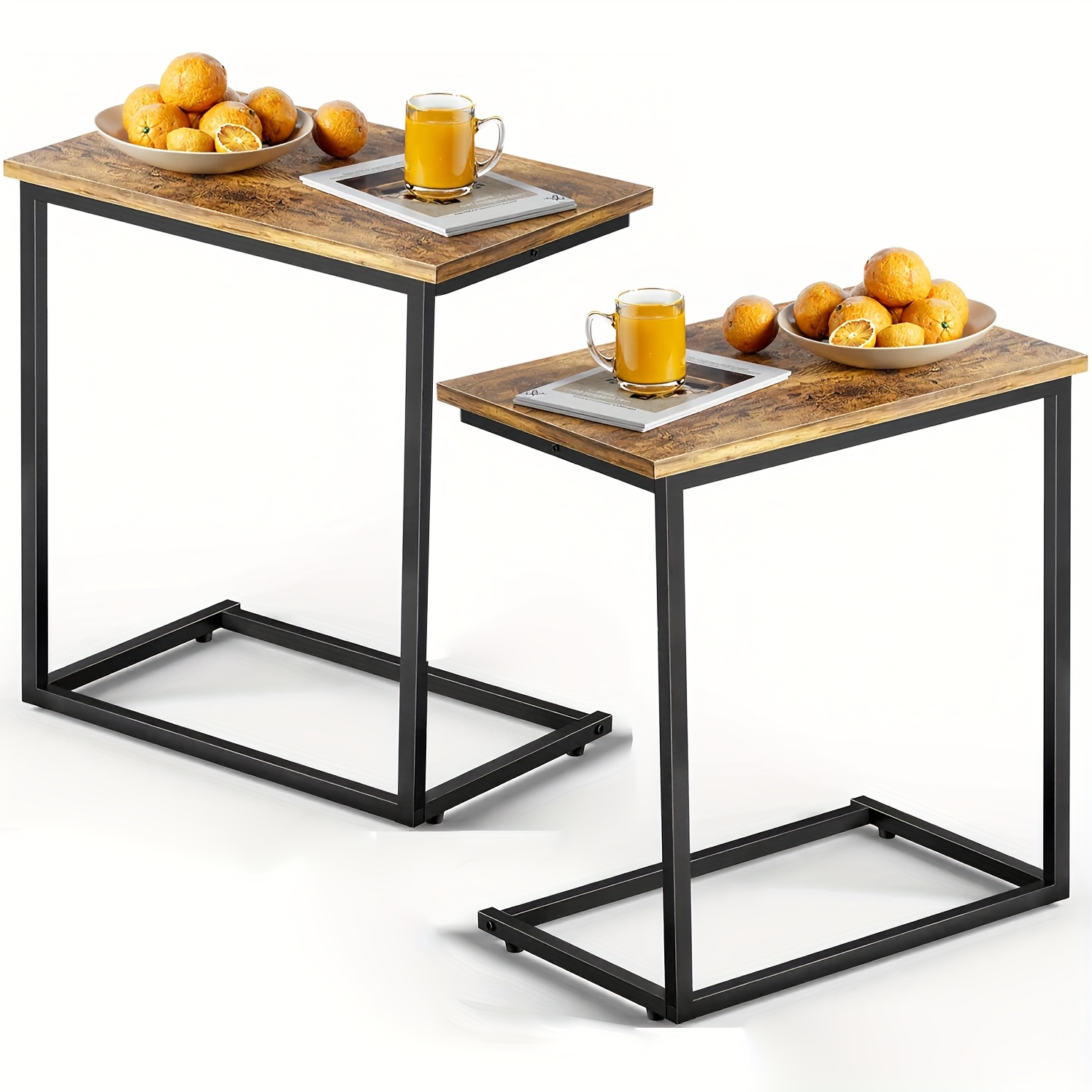 2-Pack 27" C-Shaped End Tables - 50lb Capacity, Matte Metal Frame ...