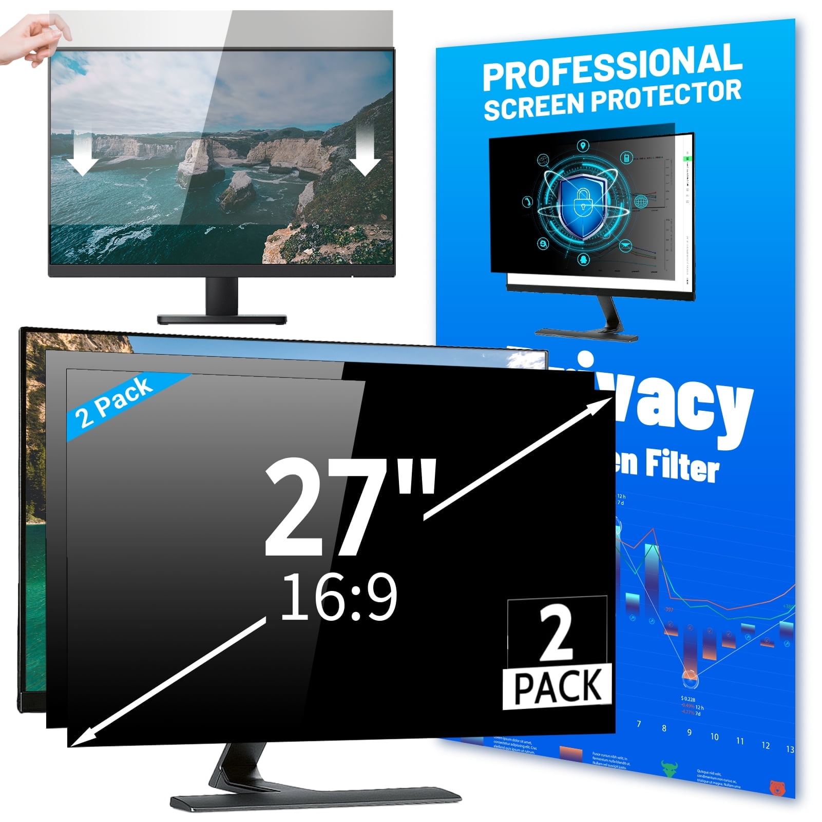 [2 Pack] 27 inch Computer Privacy Screen Filter for 16:9 Widescreen ...