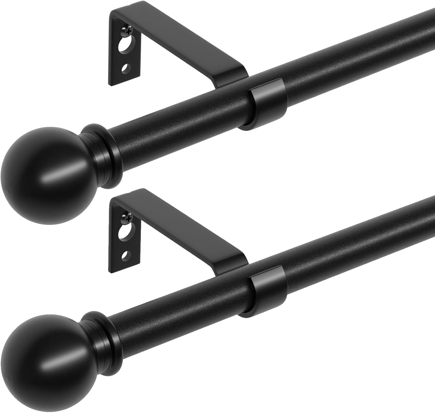 2 Pack 28-48" Black Metal Wall Mounted Curtain Rod Set with Brackets, 5 ...