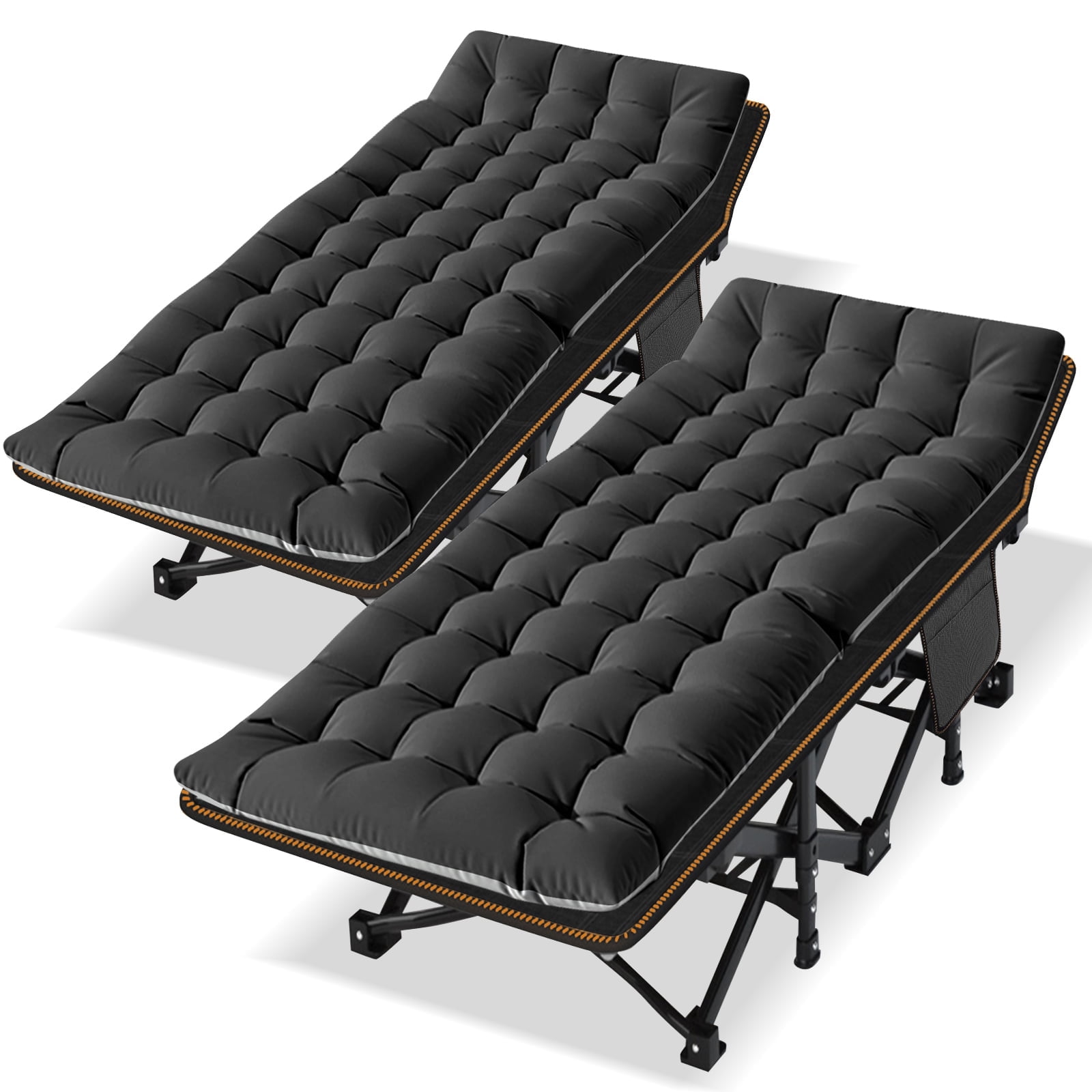 2 Pack 28" Folding Camping Cot Bed with 3.3 Inch 2 Sided Mattress ...