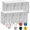 2 Pack 29.5x108 Inch Silver Foil Tinsel Fringe Table Skirts, Disposable ...