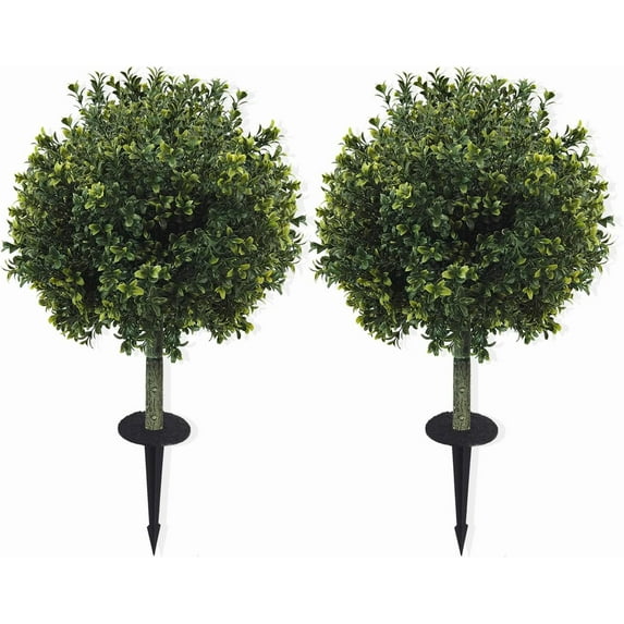2-Pack 29" UV-Resistant Boxwood Topiary Ball Trees | Artificial Outdoor ...