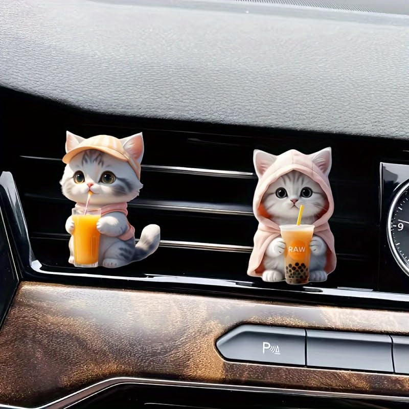 2 Pack 2D Acrylic Cartoon Cute Cat Pattern Car Air Vent Clip Fresheners ...