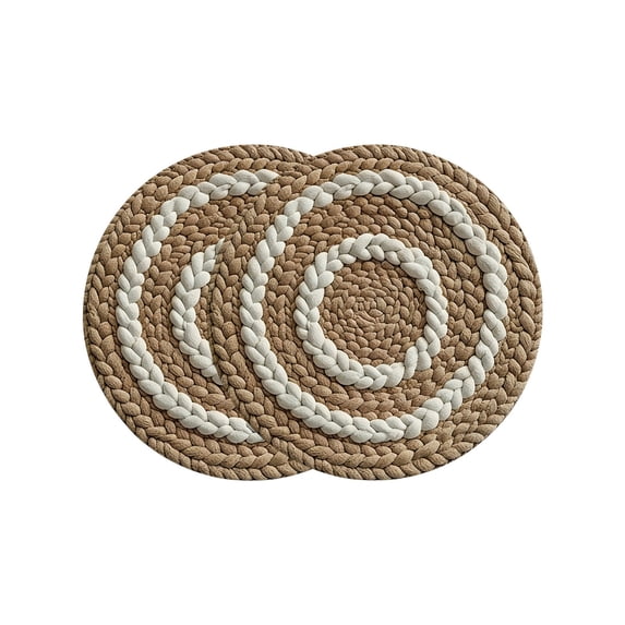 2 Pack 2D Printed Round Linen Placemats, Heat Resistant Washable Table ...