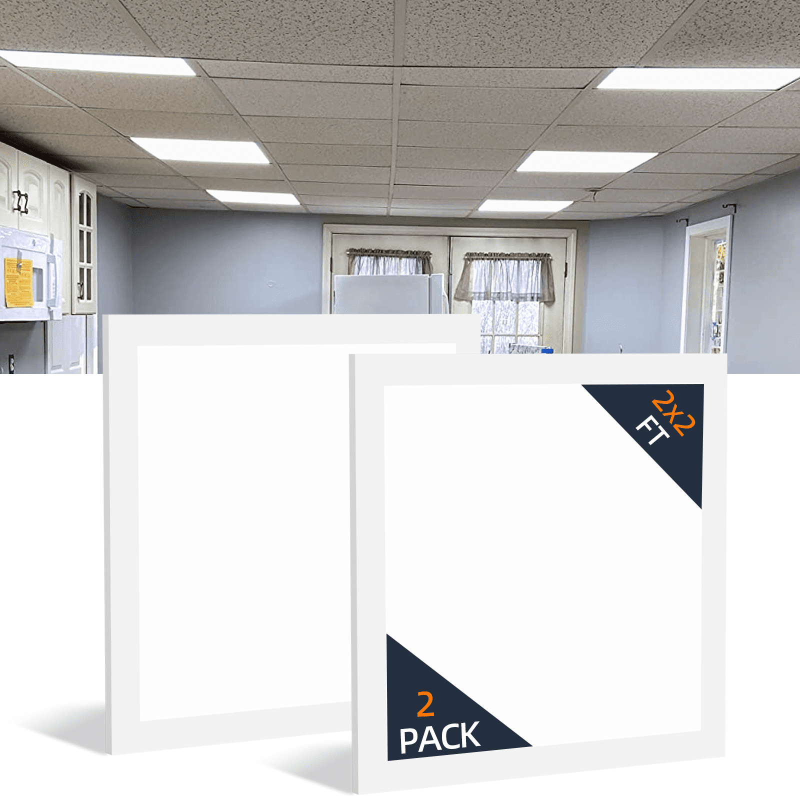 2 Pack 2x2 FT LED Flat Panel Light For Drop Ceiling, Bright Kitchen ...