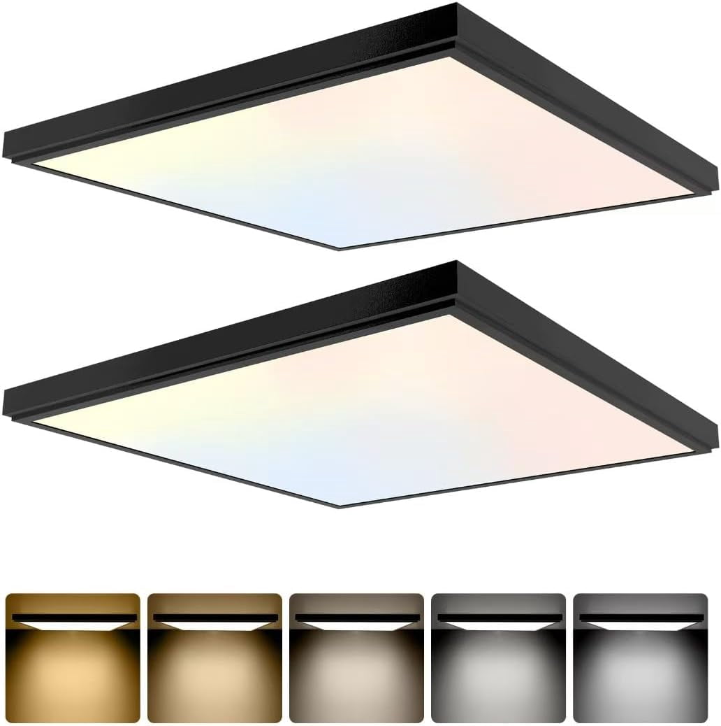 2 Pack 2x2 Feet 4200 LM LED Flat Panel, Black Trim Flush Mount Drop ...