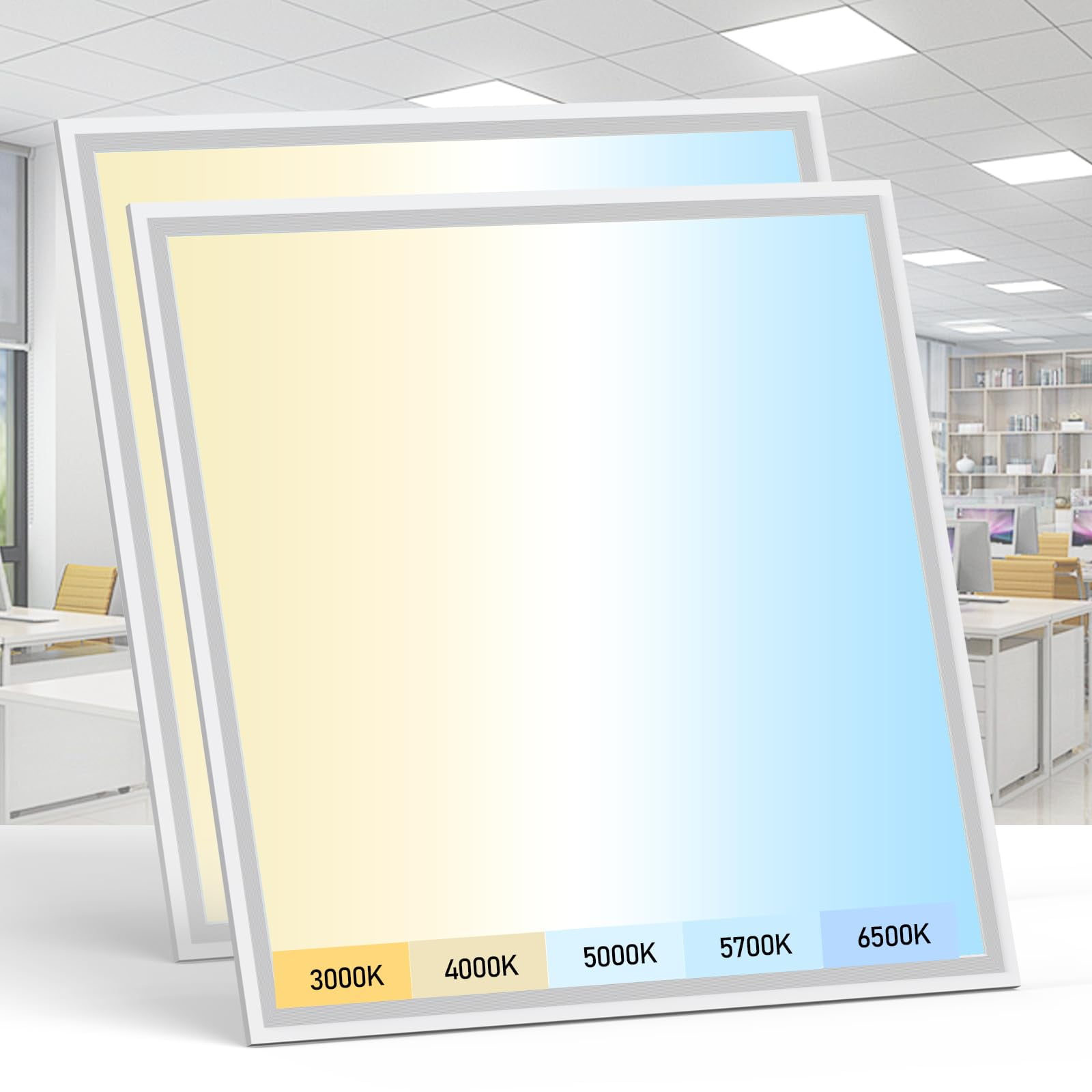 2 Pack 2x2 LED Flat Panel Light - Selectable 5 CCT 3000K-6500K & 5 ...