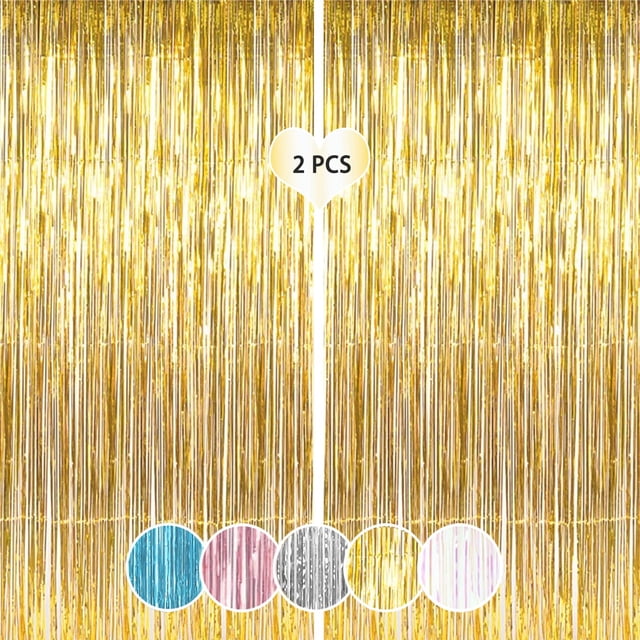 2 Pack 3.2 ft x 6.6 ft Teal Tinsel Foil Fringe Curtains Backdrop ...