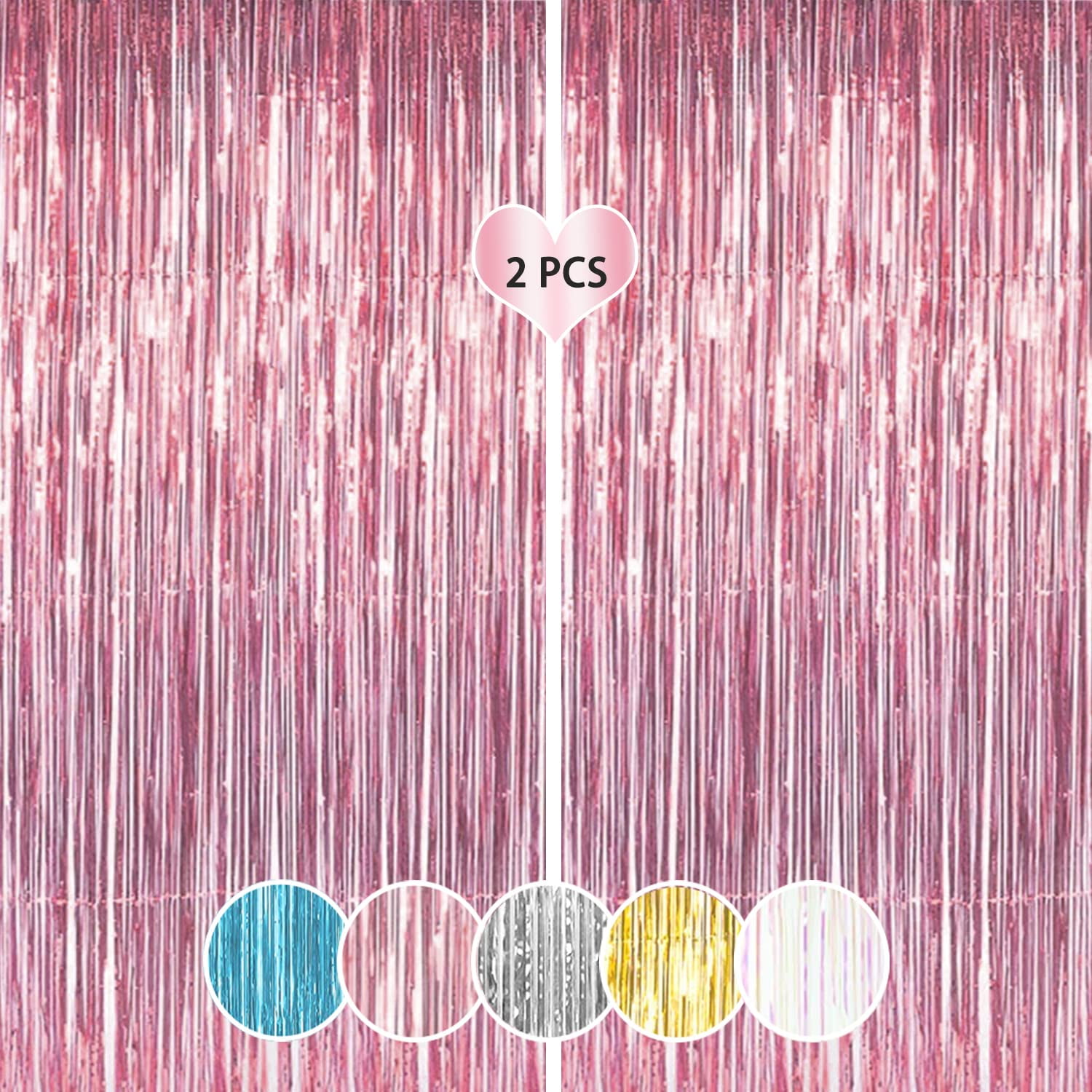 2 Pack Teal Tinsel Foil Fringe Curtains, 3.2x6.6ft, Sparkle Metallic ...