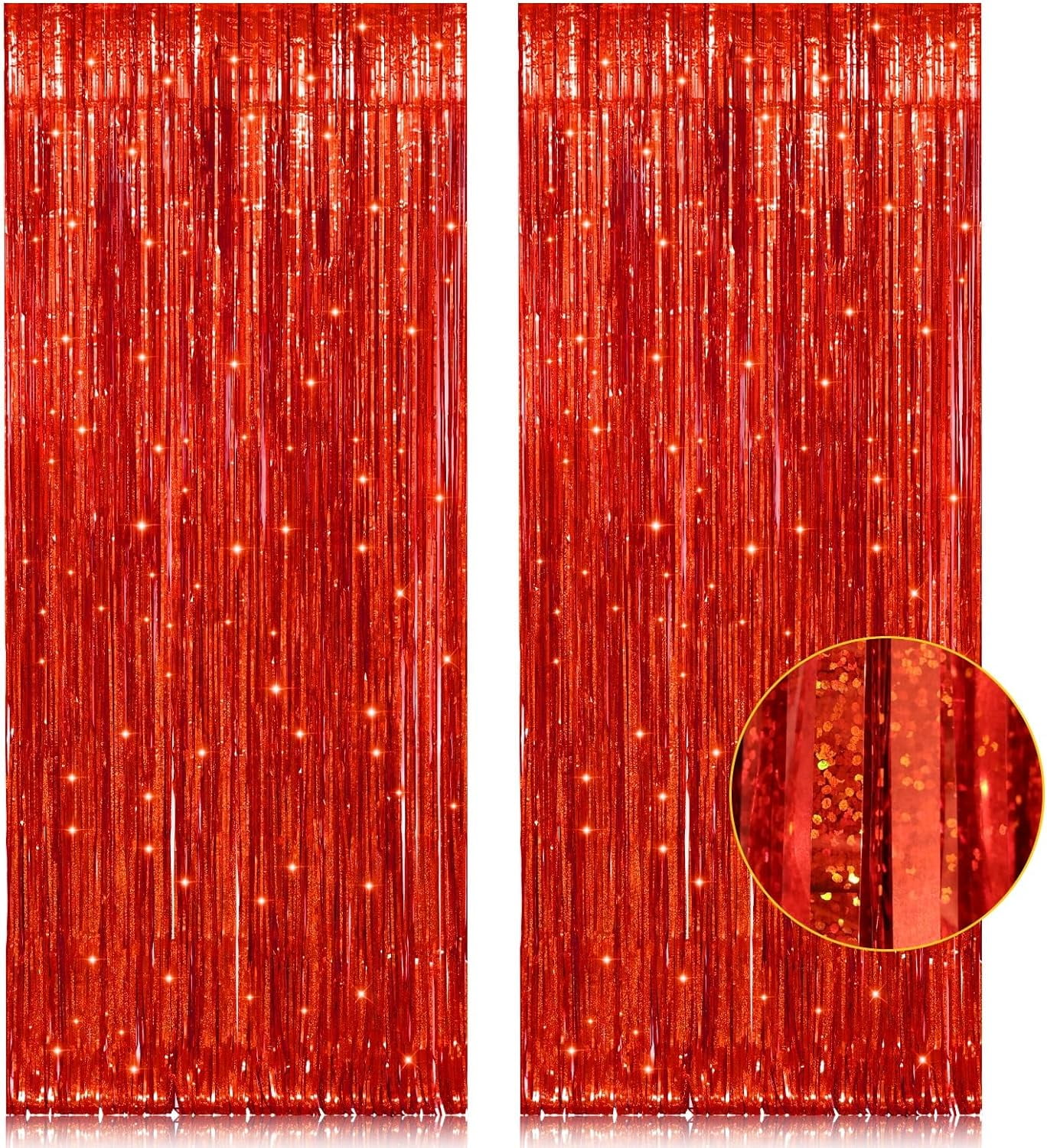 2 Pack 3 2ft X 8 2ft Red Foil Fringe Curtain Glitter Metallic Tinsel