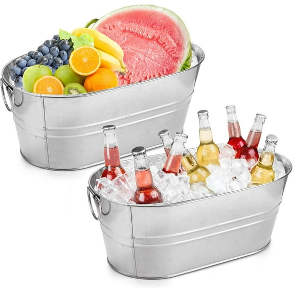 2 Pack 3.3 Gallon Galvanized Tub Ice Bucket Metal Champagne Drink ...