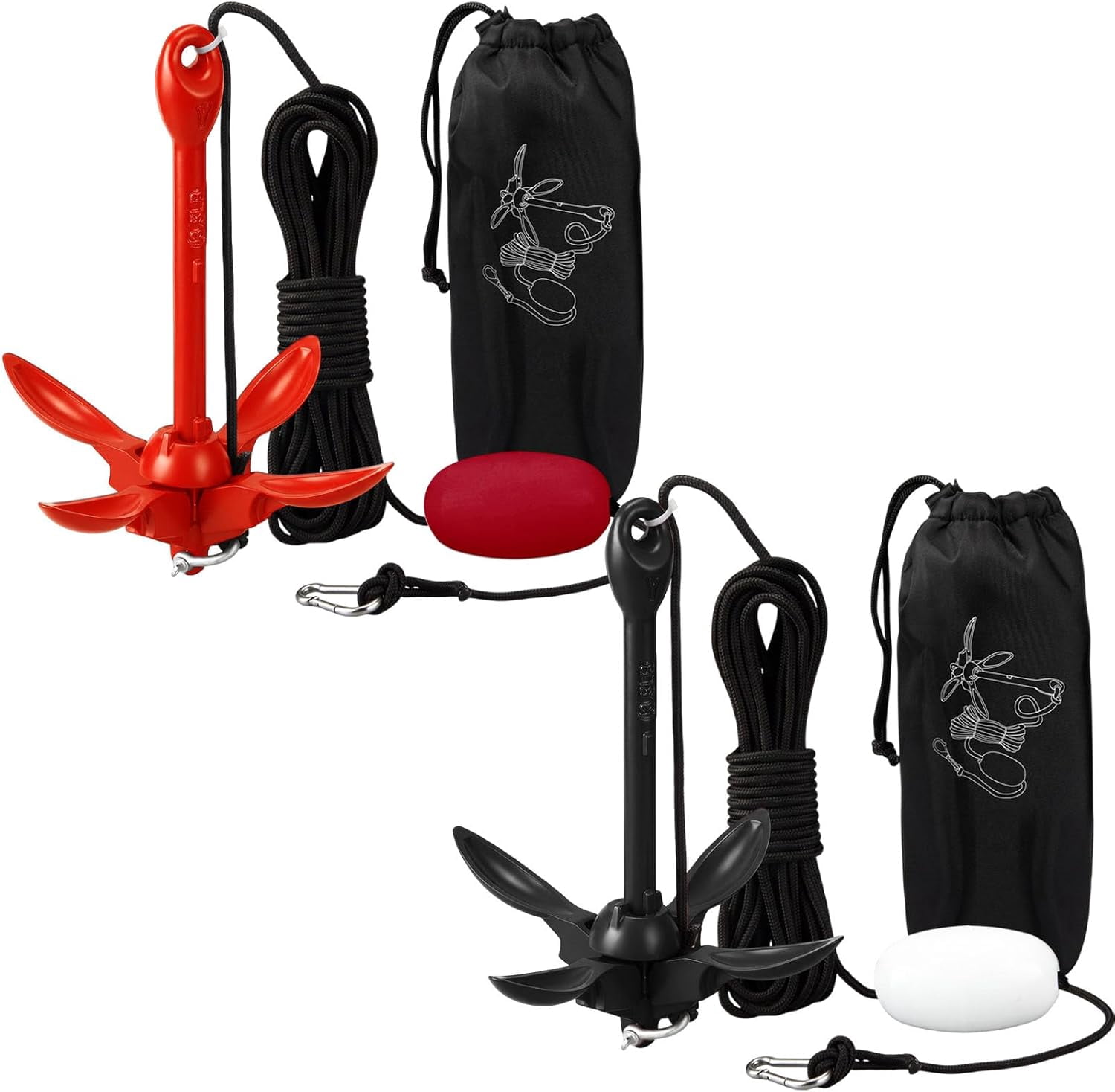 2 Pack 3.3 lb Folding Grapnel Anchor Kit with 40 ft Ropes Buoy Balls ...