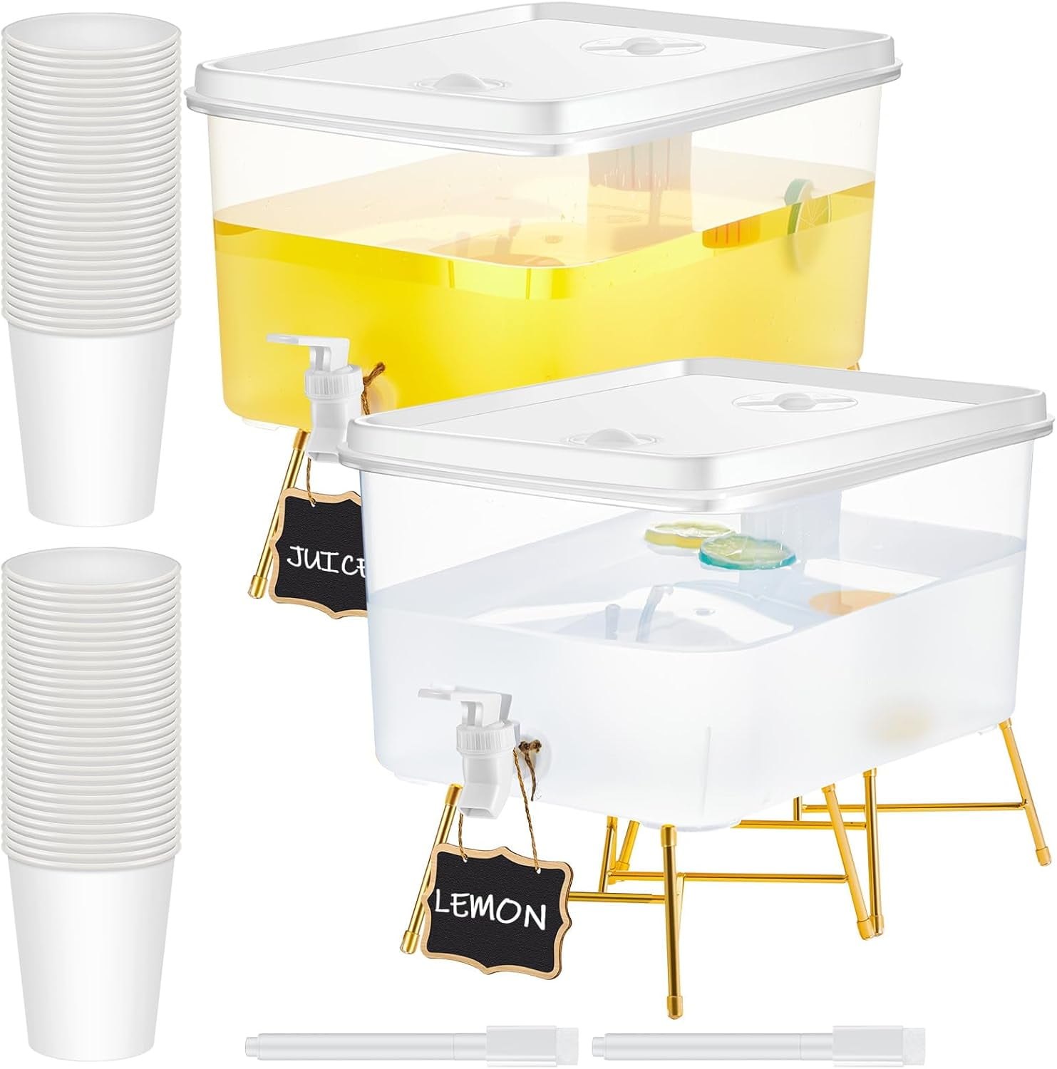 2 Pack 3.4 Gallon Beverage Dispensers with 60 Pcs Disposable Cups ...