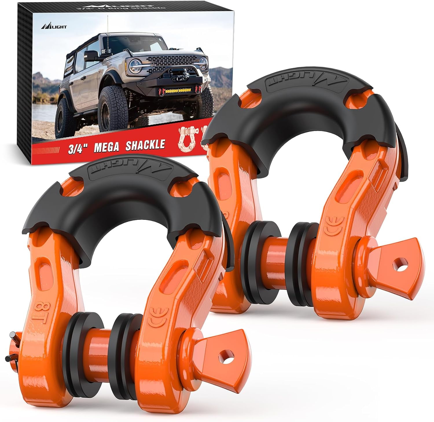 2 Pack 3/4" Mega D-Ring Shackle with 7/8" Screw Pin 68,000LBS Break ...