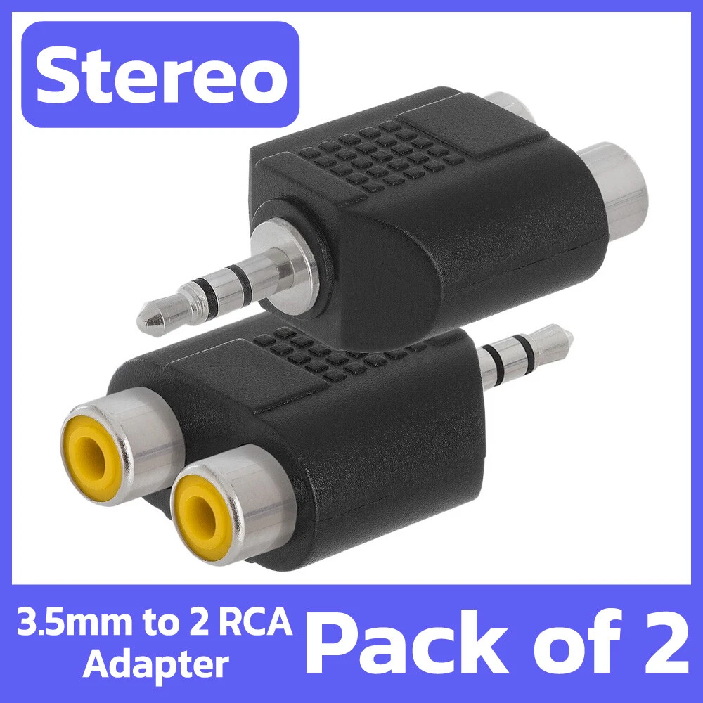 2 Pack 3.5 Mm Plug To 2X Rca Jack Splitter Stereo Adapter Connector ...