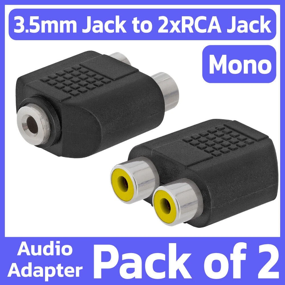 2 Pack 3.5Mm Jack To 2X Rca Jack Adapter Mono Aux Splitter Connector ...