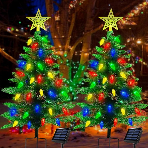 2-Pack 3.6FT Solar Christmas Tree Outdoor Christmas Decorations, 8 ...