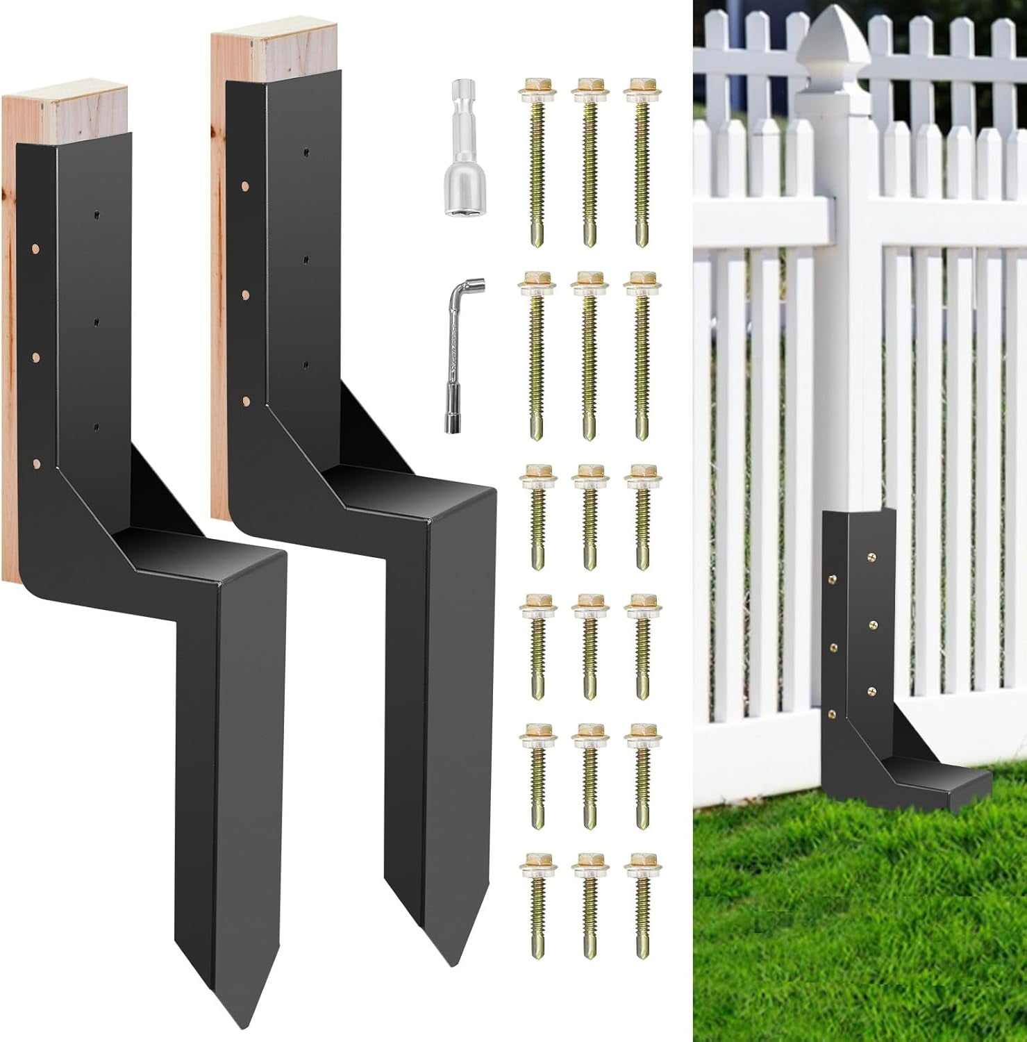 2-Pack 3.74" Width Fence Post Repair Kit, 24in Total Length Heavy Duty ...
