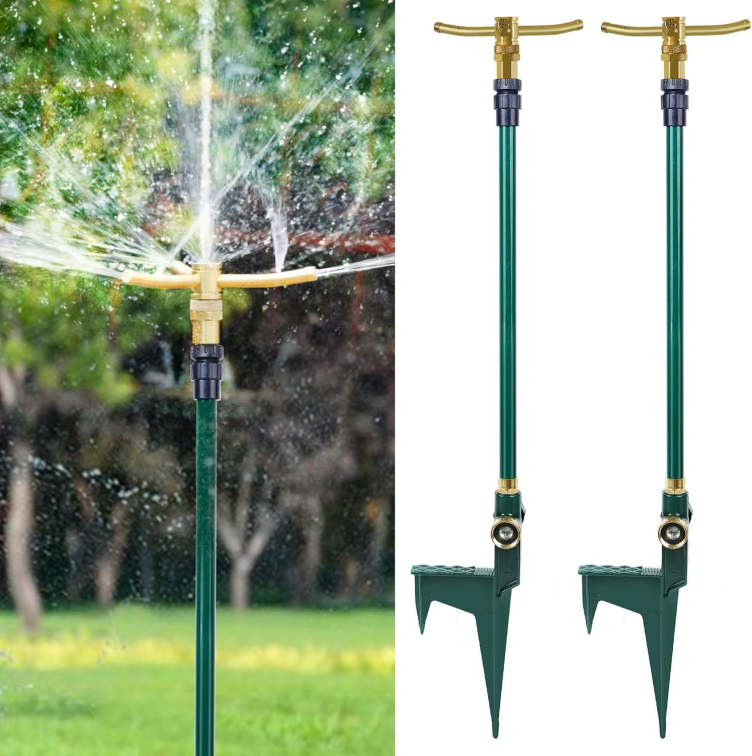 2 Pack 3-Arm Garden Sprinkler, 360 Degree Rotation Garden Water ...