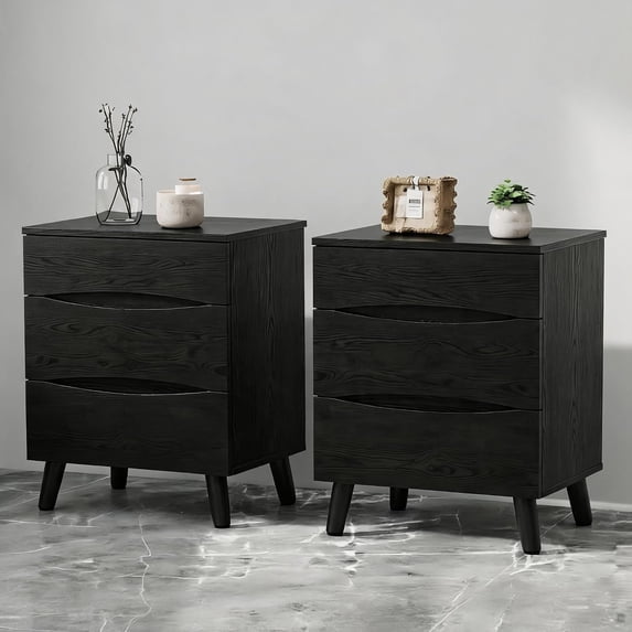 2 Pack 3 Drawer Nightstand with Wooden Top Modern Bedside Table with ...