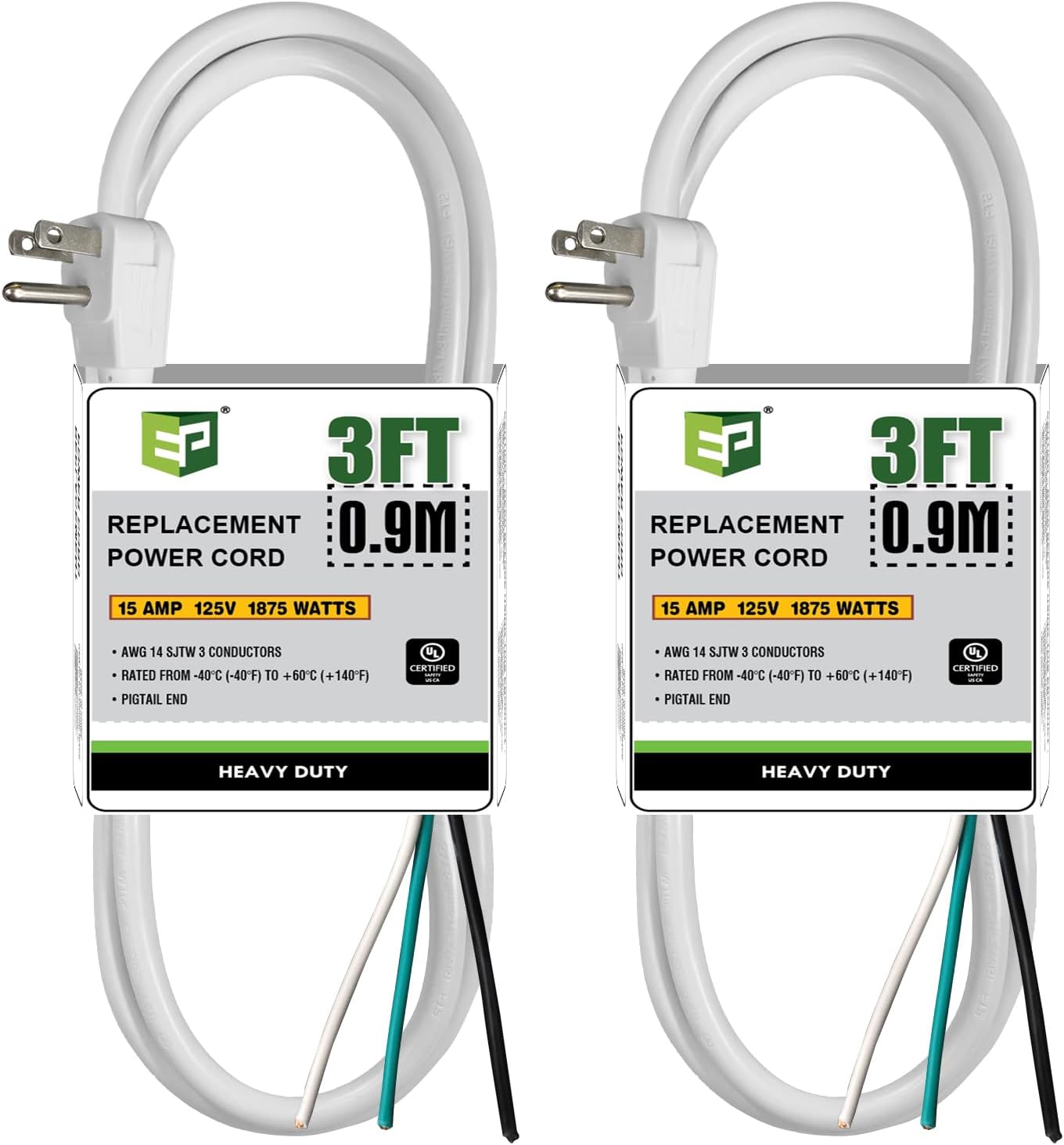 2 Pack 3 Ft Flat Plug Appliance and Power Tool Cord, 14 Gauge 3 Prong ...