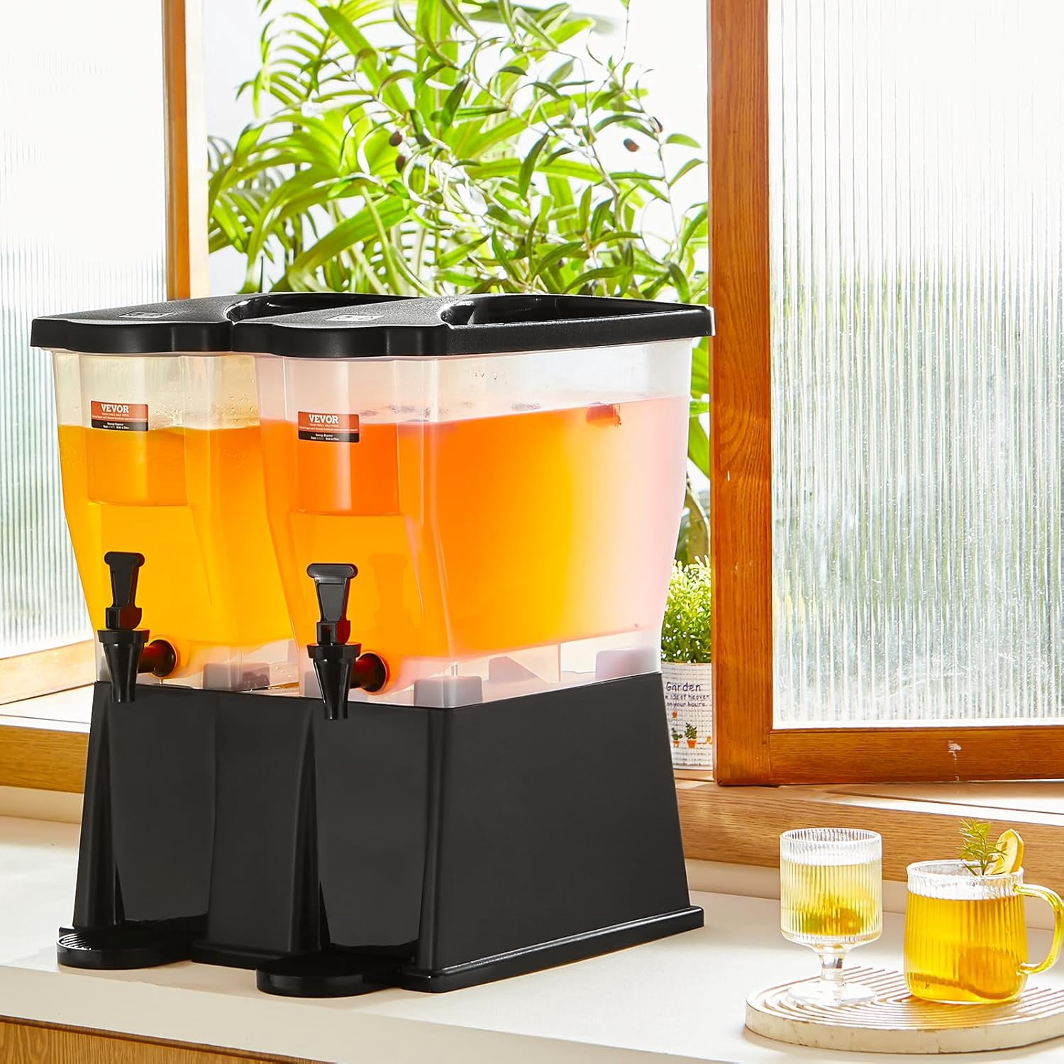 2-Pack 3 Gallon Beverage Dispensers with Stand, Black Plastic Juice ...