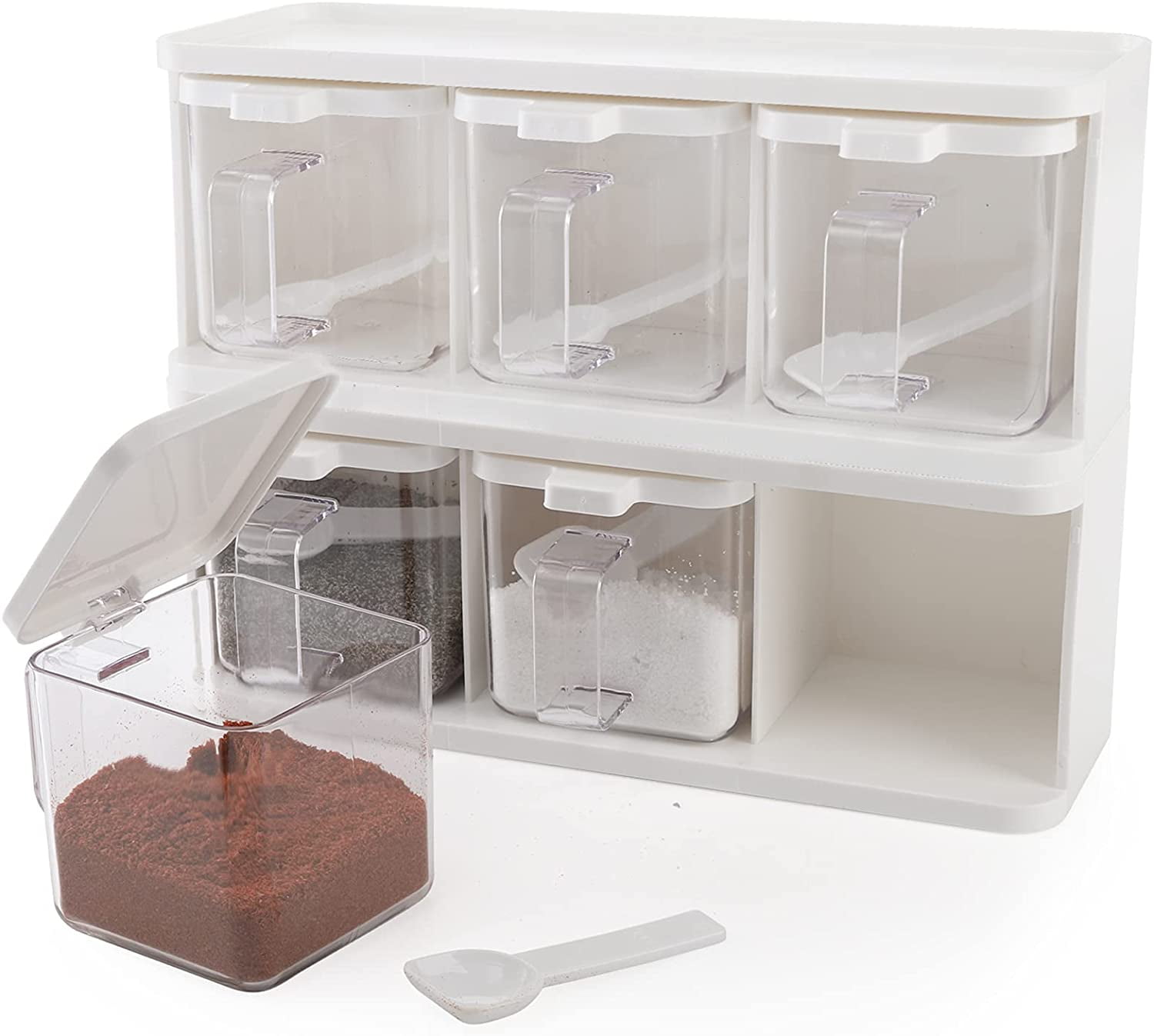 2 Pack 3 Grids Clear Seasoning Box with Handle and Spoon, Seasoning ...