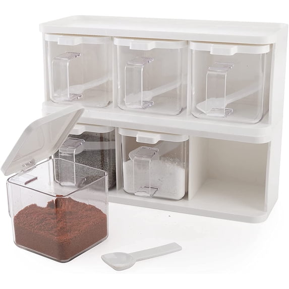 2 Pack 3 Grids Clear Seasoning Box with Handle and Spoon, Seasoning ...