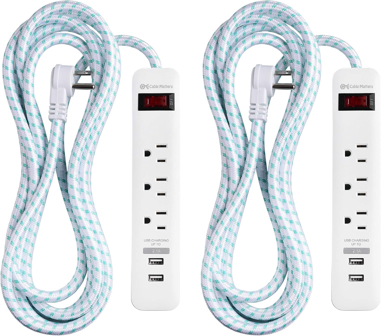 2-Pack 3 Outlet Surge Protector Power Strip with USB, 12 ft long ...