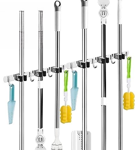 2 Pack 3 Racks and 4 Hooks Broom and Mop Holder Wall Mounted Garage ...