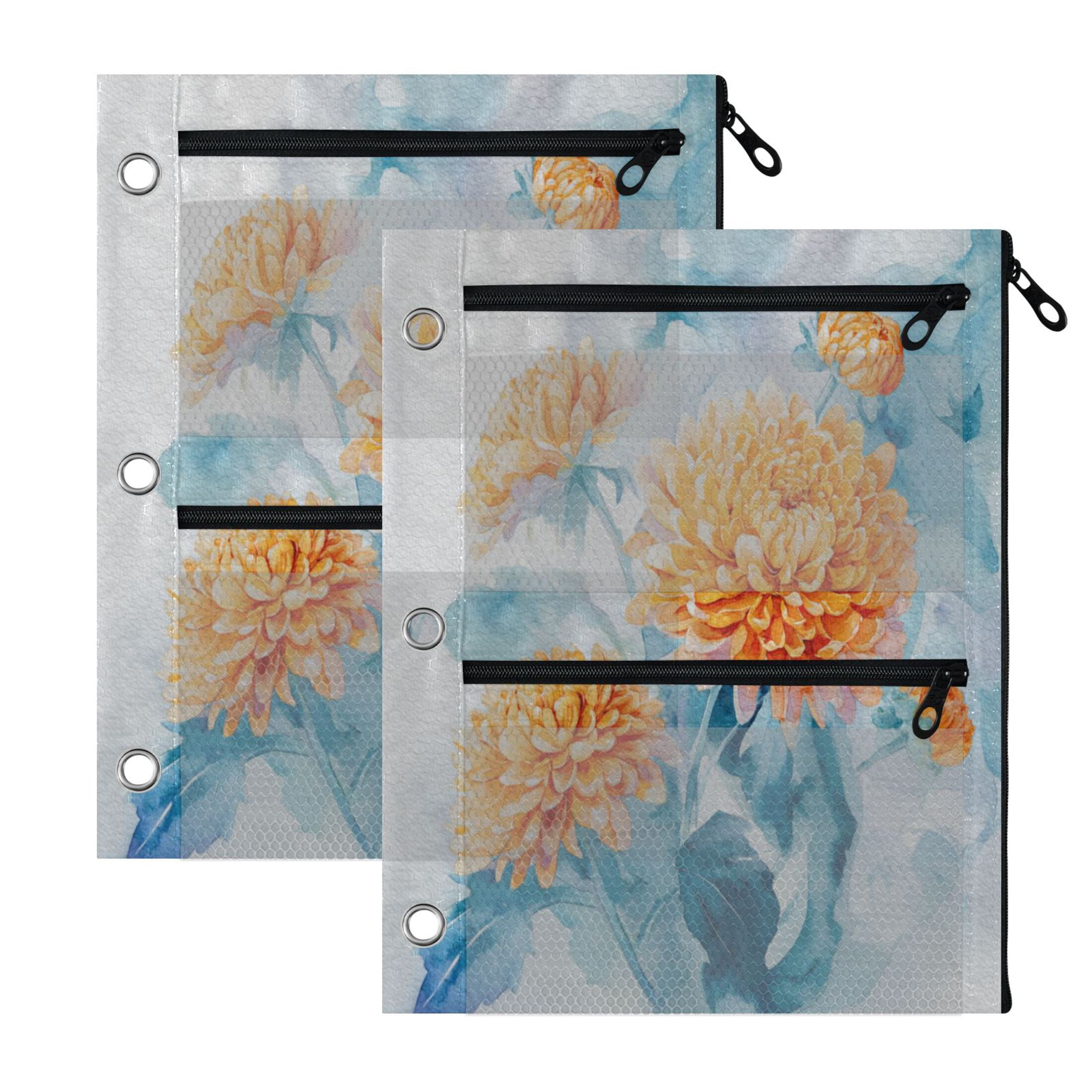 2 Pack 3-Ring Binder Pencil Pouch with Clear PVC Windows Watercolor ...