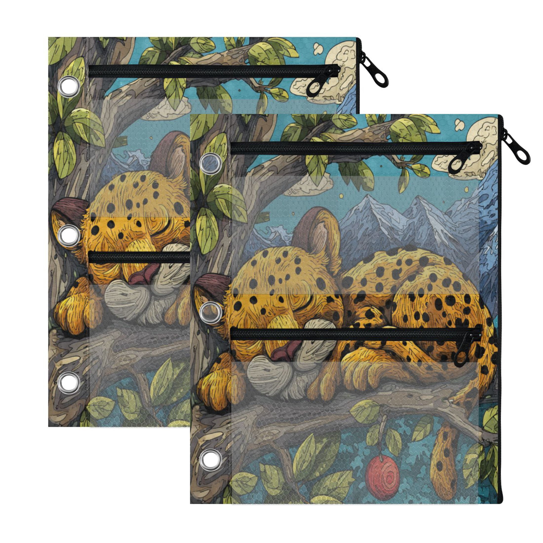 2 Pack 3-Ring Binder Pencil Pouch with Clear PVC Windows A Cute Leopard ...
