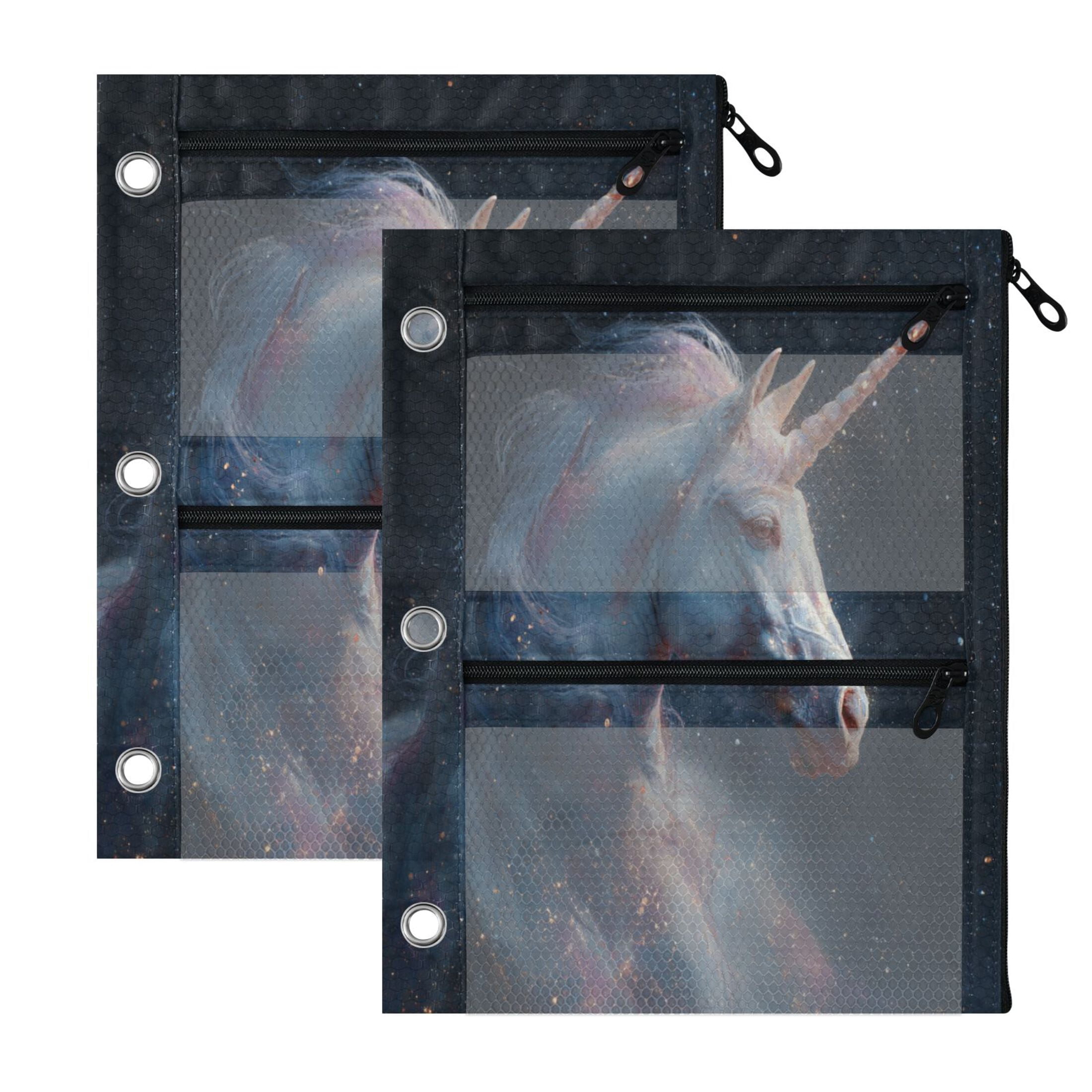 2 Pack 3-Ring Binder Pencil Pouch with Clear PVC Windows A Unicorn in ...