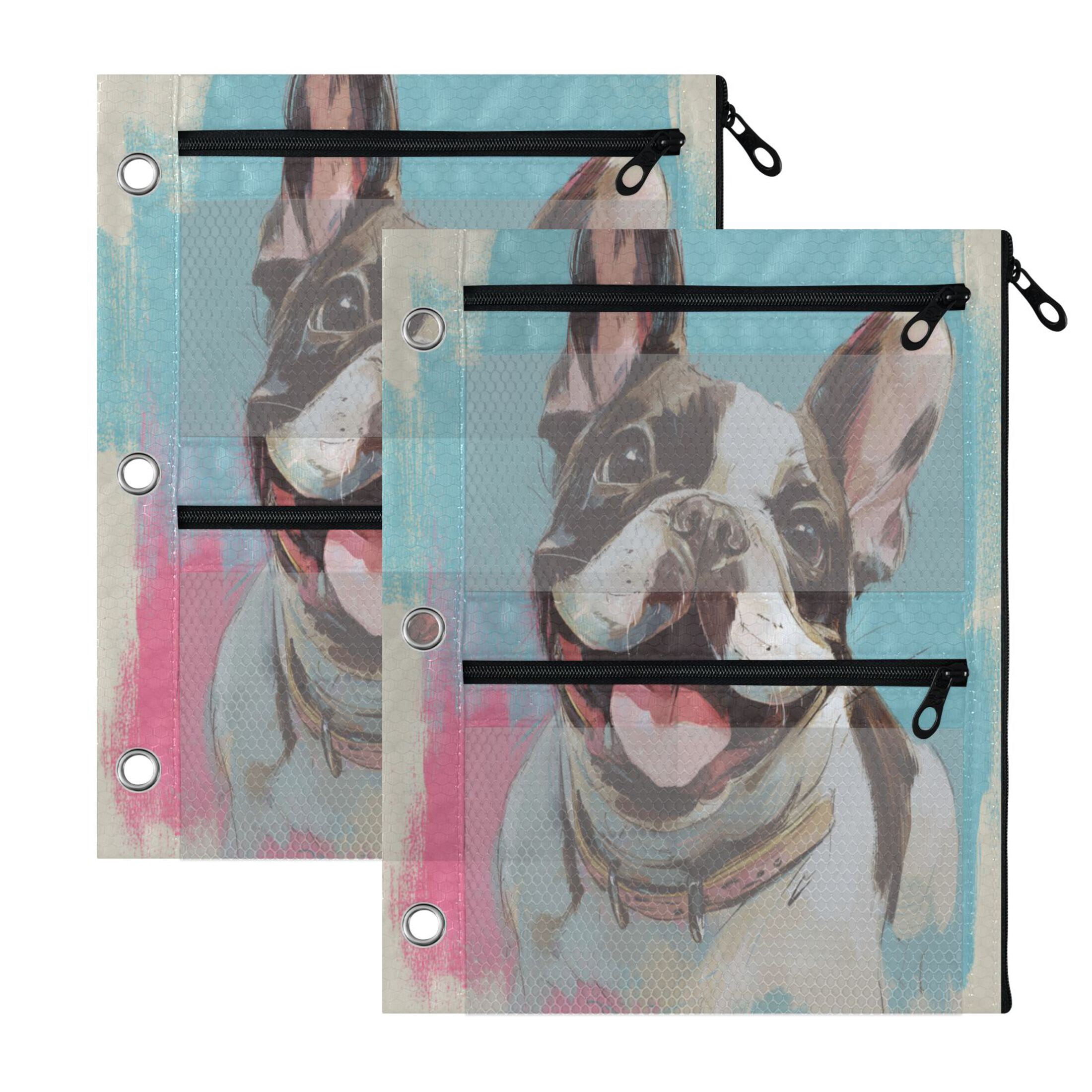 2 Pack 3-Ring Binder Pencil Pouch with Clear PVC Windows Happy Frenchie ...